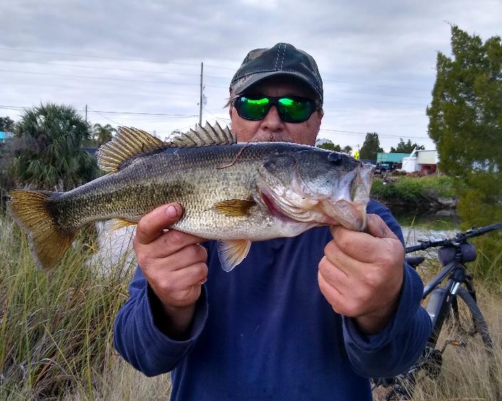 Bass 2nd cast: Caught on a soft swim bait ...green shiny fish ...